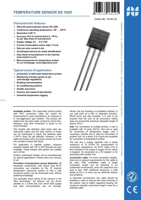 TEMPERATURE SENSOR DS 1820 - Produktinfo.conrad.com