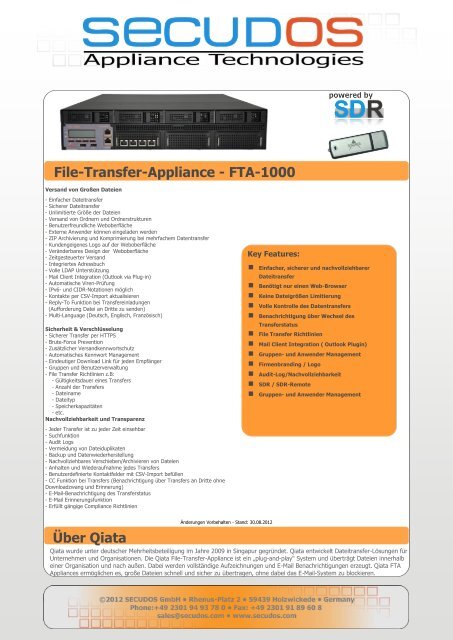 Über Qiata File-Transfer-Appliance - FTA-1000 - Tarox