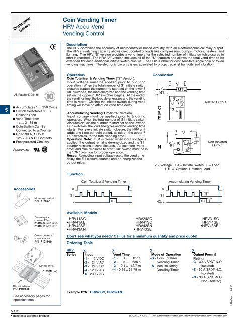Coin Vending Timer HRV Accu-Vend Vending Control - SSAC
