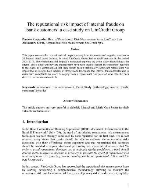 A Comprehensive Framework for Reputational Risk Management
