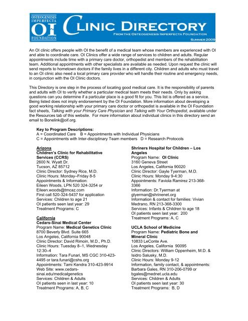 Clinic Directory - Osteogenesis Imperfecta Foundation