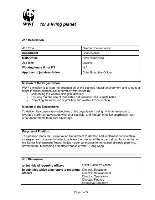 Job Description Job Title Director, Conservation Department ... - WWF