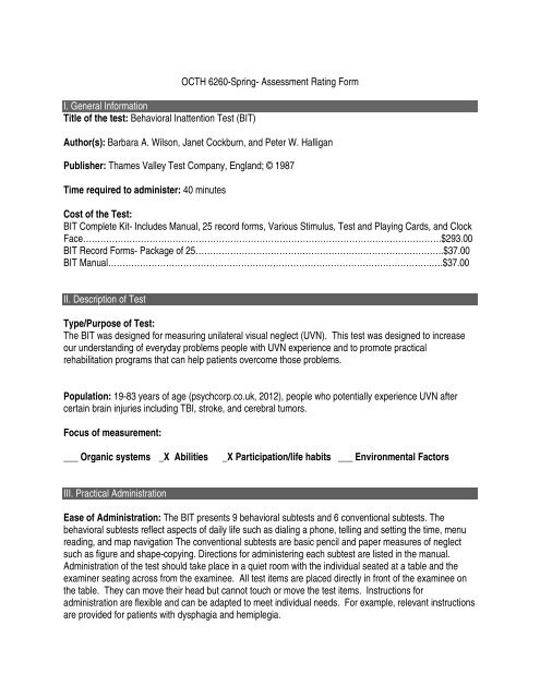 Behavioral Inattention Test Bit