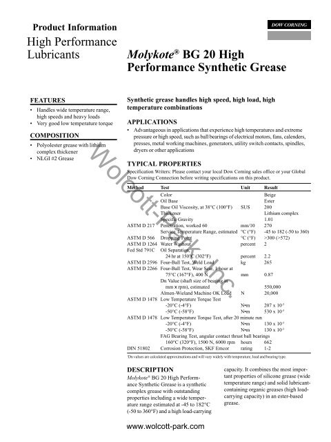 MolykoteÃ‚Â® BG 20 High Performance Synthetic Grease - SOS Oil