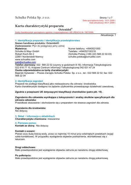 Schulke Polska Sp. z o.o. Karta charakterystyki preparatu - Medi-Sept