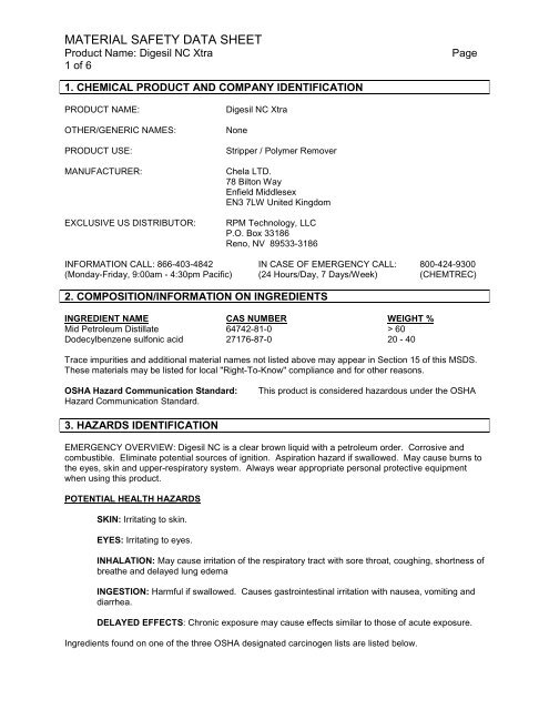 Digesil NCX MSDS - RPM Technology, LLC