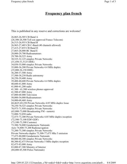 Frequency plan french - The RadioReference.com Forums