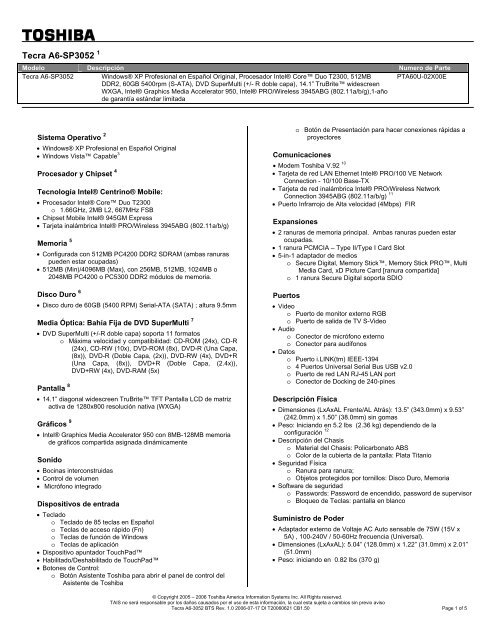 Tecra A6-SP3052 1 - XP Notebooks