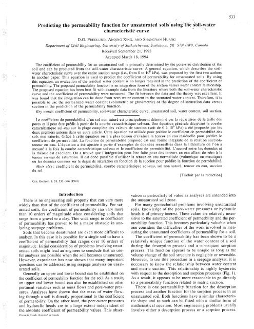 Predicting the permeability function for unsaturated soils using' the ...