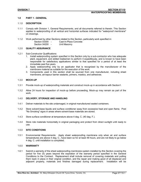 DIVISION 7 SECTION 07110 WATERPROOFING MEMBRANE 1.0 ...