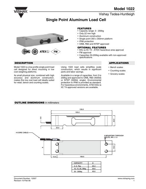 Model 1022 Single Point Aluminum Load Cell