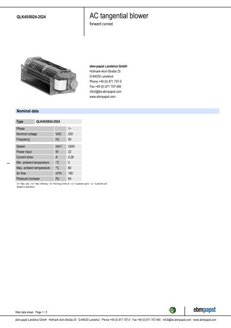 Data sheet [PDF] - ebm-papst