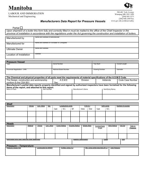 Manufacturer's Data Report For Pressure Vessels - Office of the Fire ...