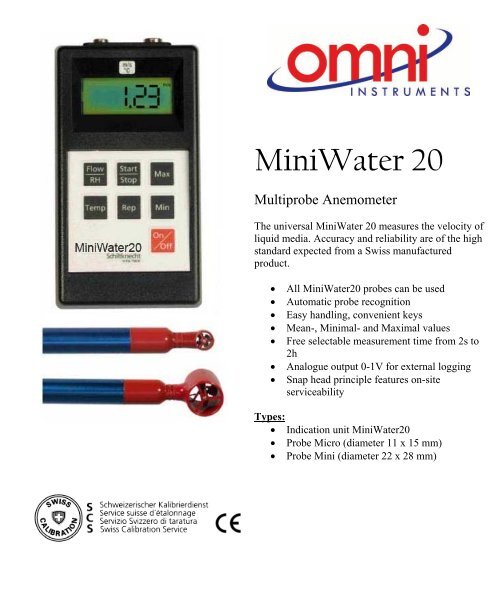 MiniWater 20 Multiprobe Anemometer - Omni Instruments