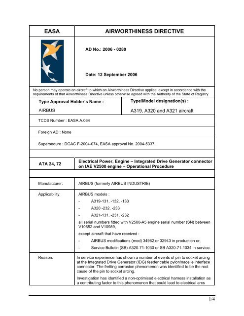 EASA AIRWORTHINESS DIRECTIVE