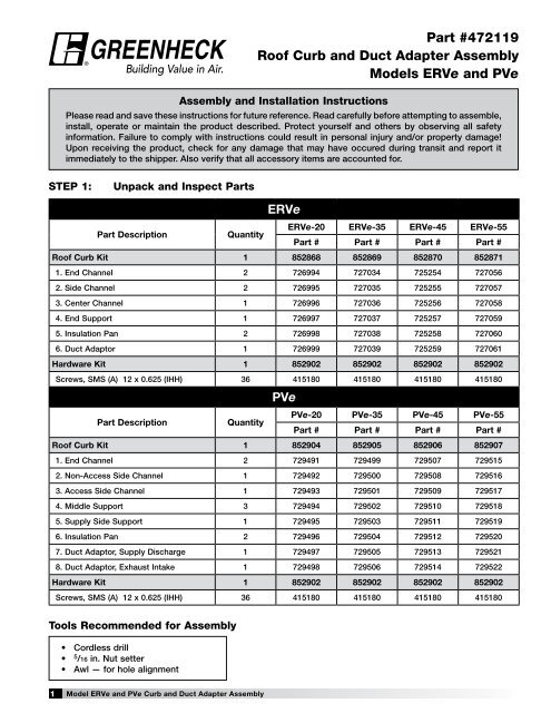 Models ERVe and PVe - Greenheck