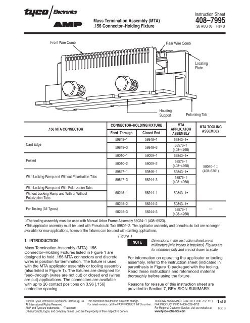 (MTA) .156 Connector-Holding Fixture - DigiKey