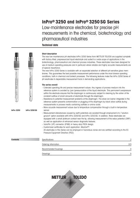 InPro 3250 and InPro 3250SG Series Low ... - Mettler-Toledo