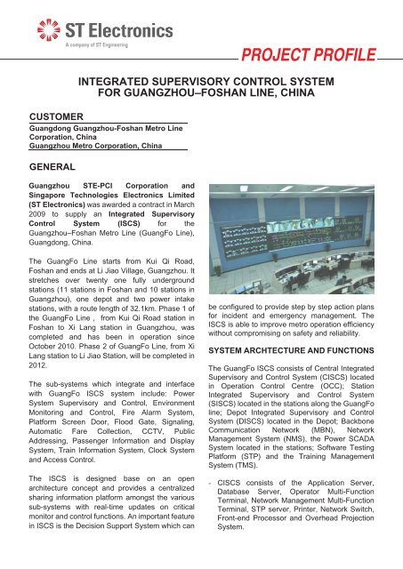 integrated supervisory control system for ... - ST Electronics