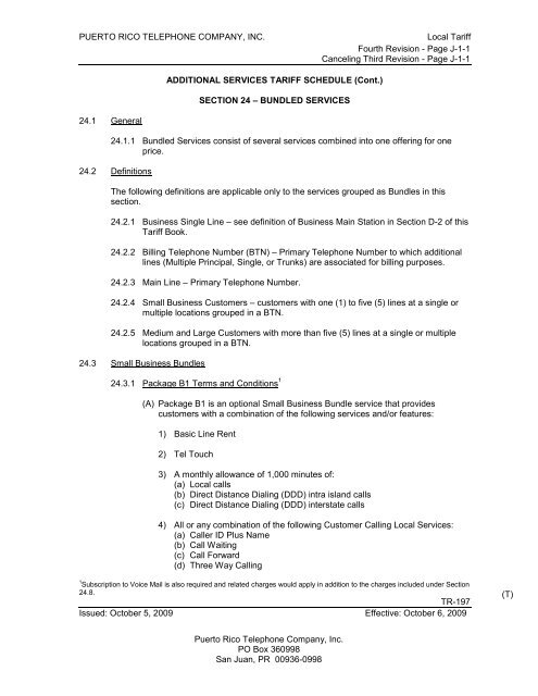 PUERTO RICO TELEPHONE COMPANY, INC. Local Tariff ... - Claro