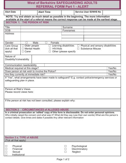 Safeguarding Referral Form: Part 1 Safeguarding Referral Form: Part 1