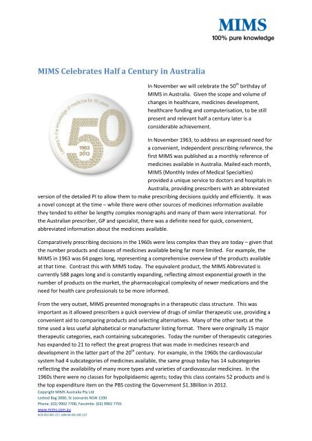 MIMS Celebrates Half a Century in Australia - MIMS Australia