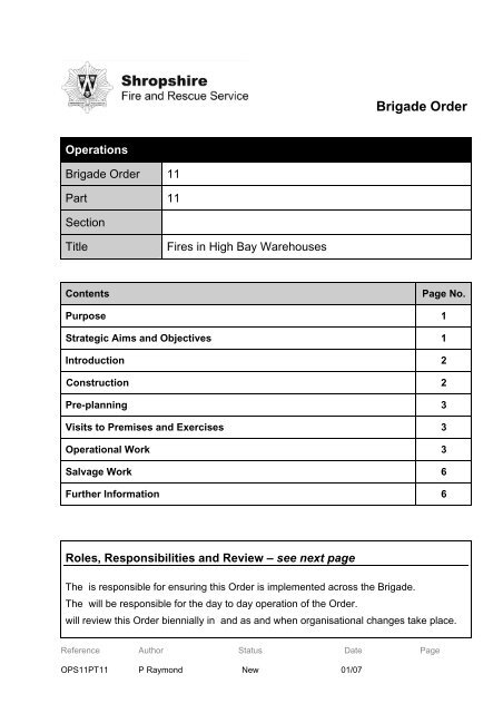 Fires in High Bay Warehouses - Shropshire Fire and Rescue Service