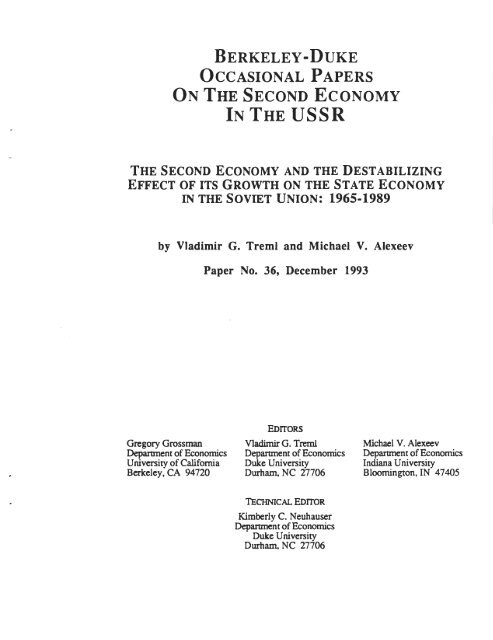 The Second Economy and the Destabilization Effect of its Growth on ...