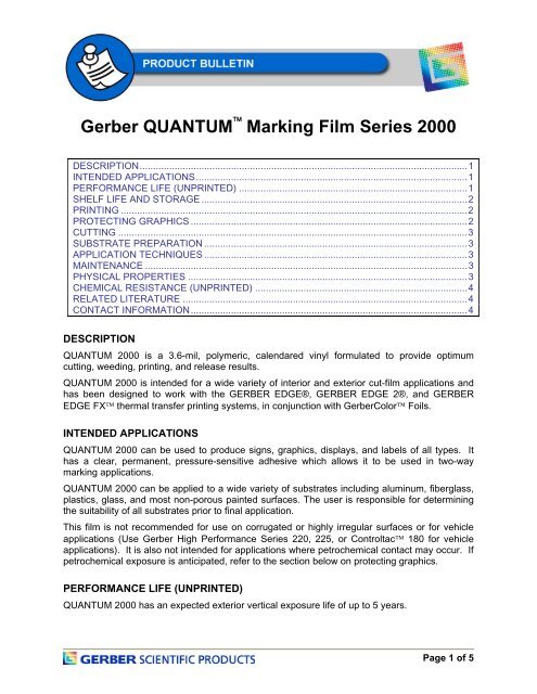 Gerber QUANTUM Marking Film Series 2000 - Gerber Scientific ...