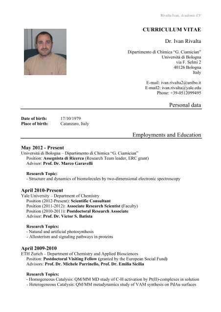 Resume Yale Chemistry Yale University