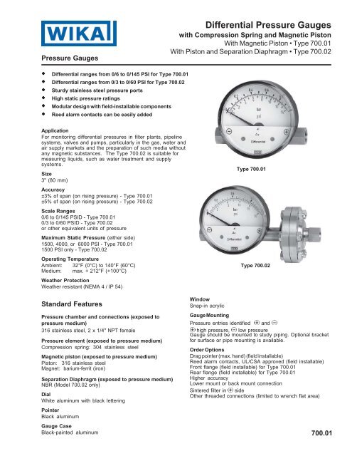 Differential Pressure Gauges with Compression and Spring ...