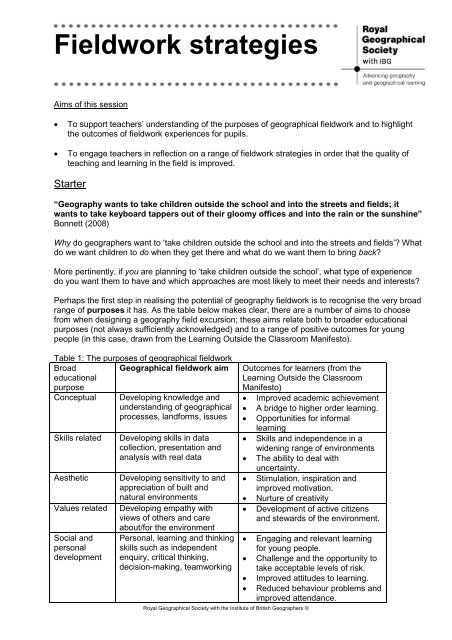 Fieldwork strategies - Royal Geographical Society