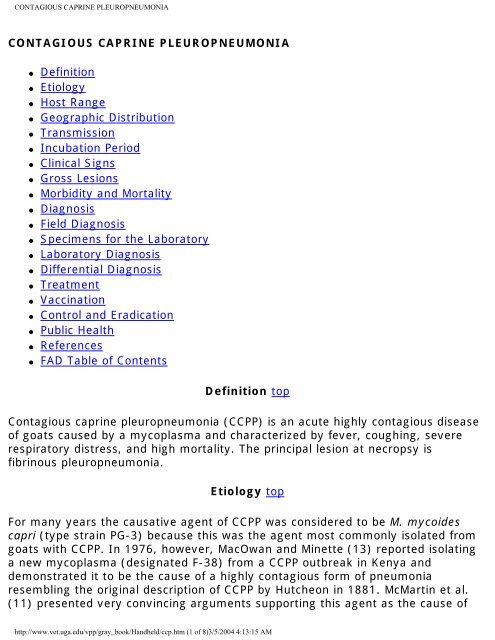 CONTAGIOUS CAPRINE PLEUROPNEUMONIA