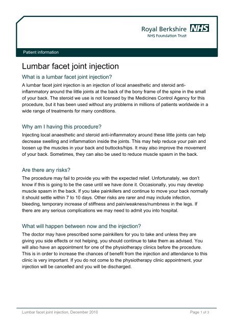 Lumbar facet joint injection - The Royal Berkshire NHS Foundation ...