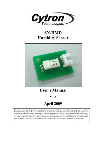SN-HMD Humidity Sensor User's Manual - Electro Tech Online
