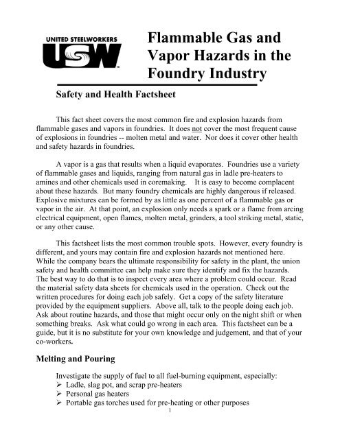 Flammable Gas and Vapor Hazards in the Foundry Industry - United ...