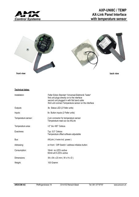 AXP-UNI8C / TEMP AX-Link Panel Interface with ... - Arocom AG