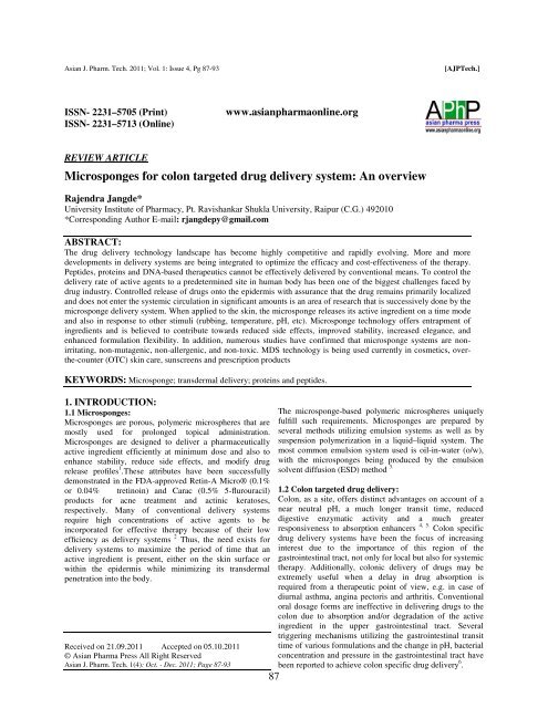 Microsponges for colon targeted drug delivery system: An overview