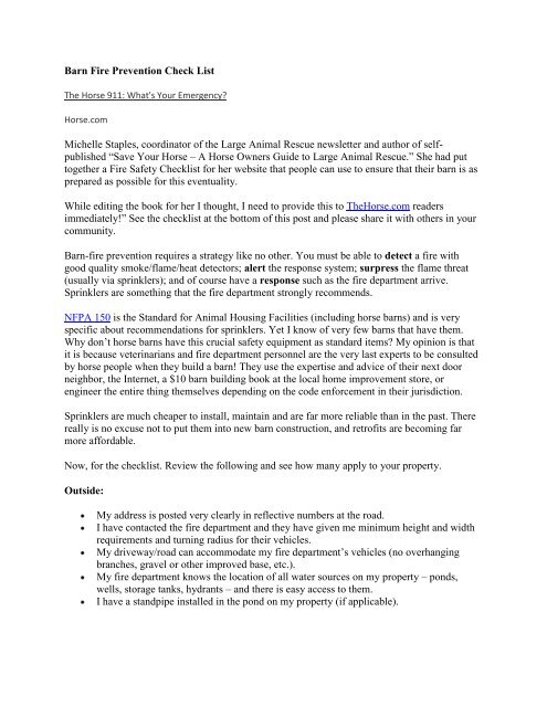 Barn Fire Safety Checklist