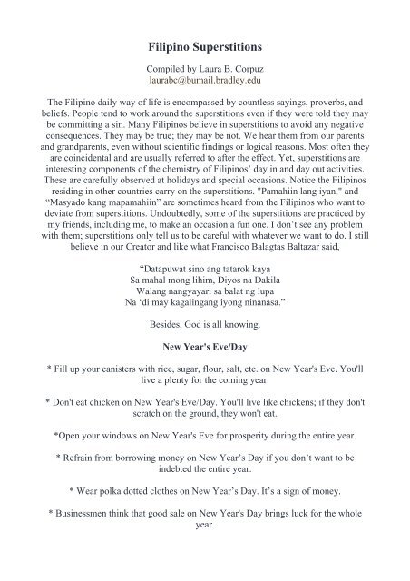 Filipino Superstitions - Philippine Culture