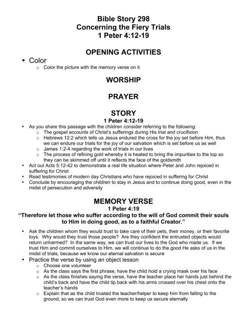 Bible Story 298 Concerning the Fiery Trials 1 Peter 4:12-19 ...
