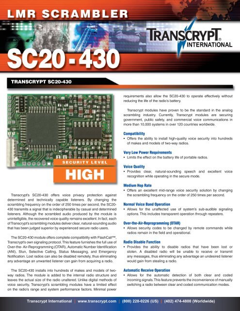 TRANSCRYPT SC20-430 - EFJohnson