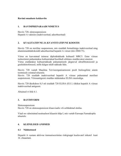 Ravimi omaduste kokkuvõte 1. RAVIMPREPARAADI ... - Arst.ee