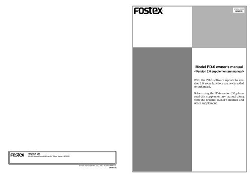 Model PD-6 owner's manual - Fostex