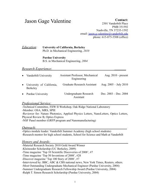 Curriculum Vitae - Vanderbilt University