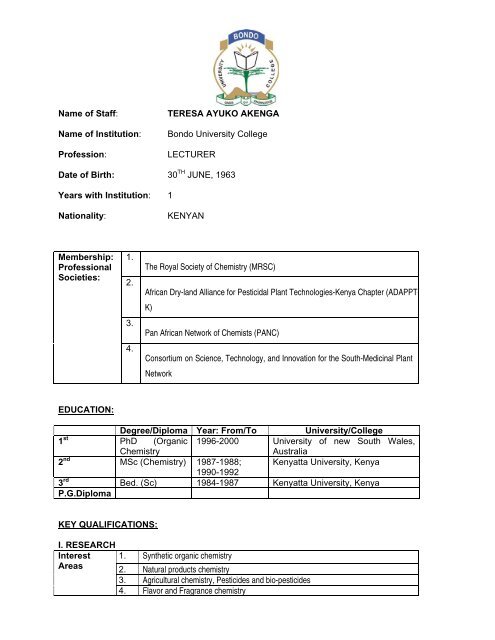 Akenga, Teresa - Bondo University College