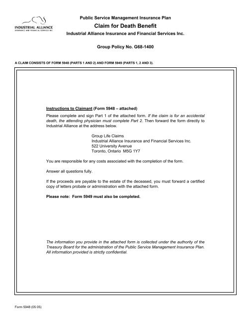 Public Service Management Insurance Plan Claim for Death Benefit