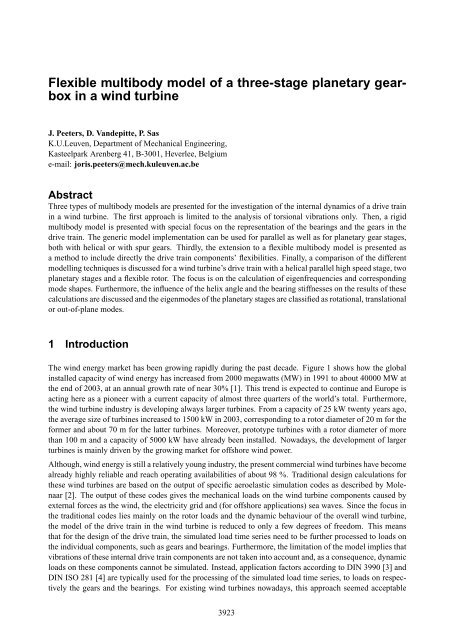 Flexible multibody model of a three-stage planetary gearbox in a ...