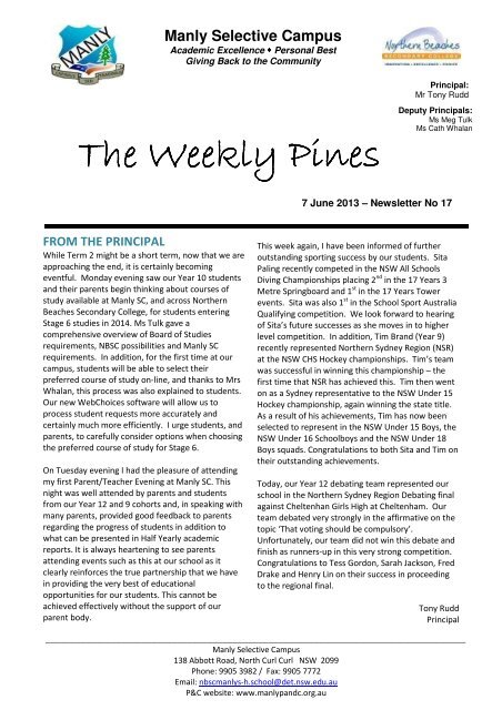 Newsletter No 17 - Manly Selective Campus