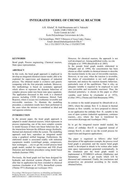 integrated model of chemical reactor - The Society for Modelling and ...